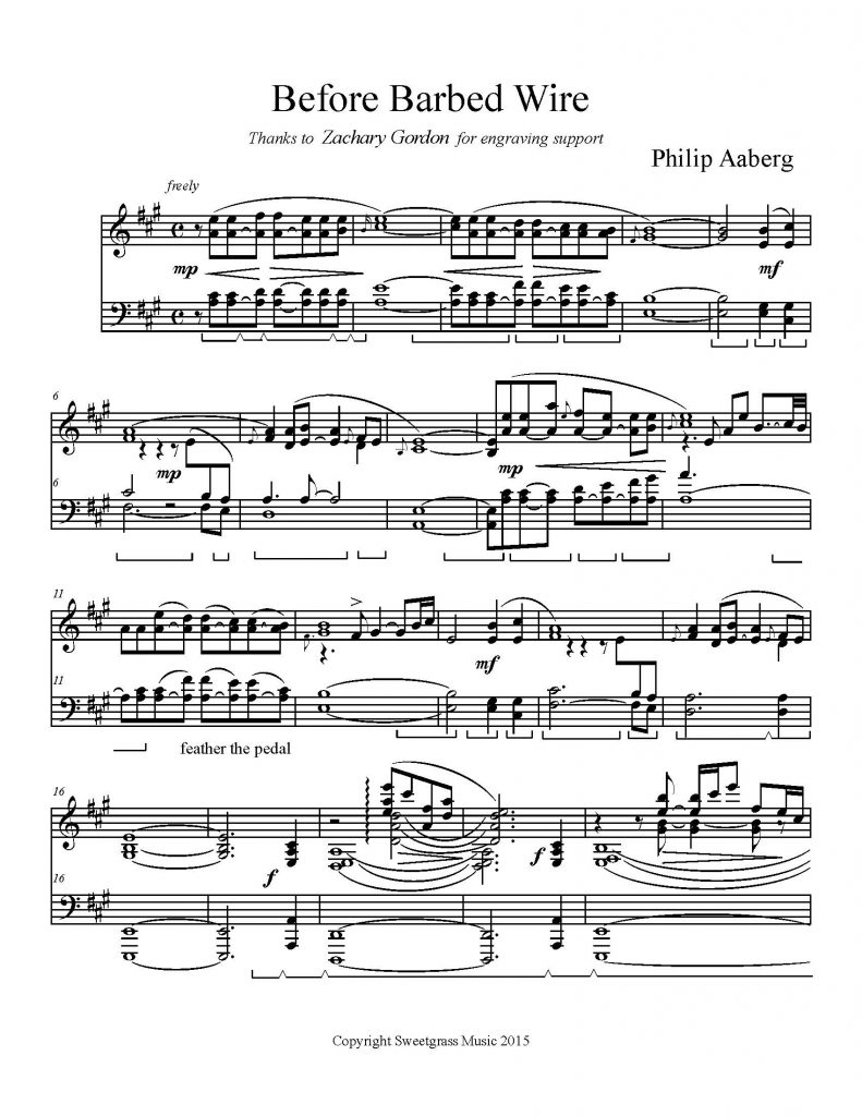 Before Barbed Wire – for solo piano – Sweetgrass Music