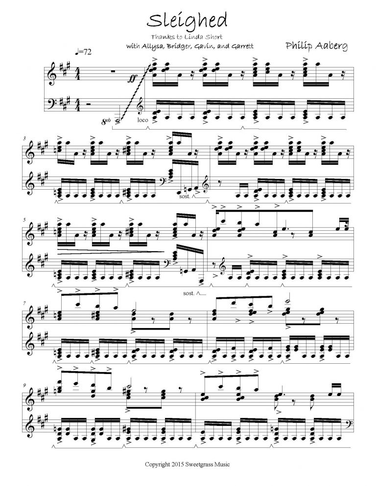 Sleighed – for solo piano – Sweetgrass Music