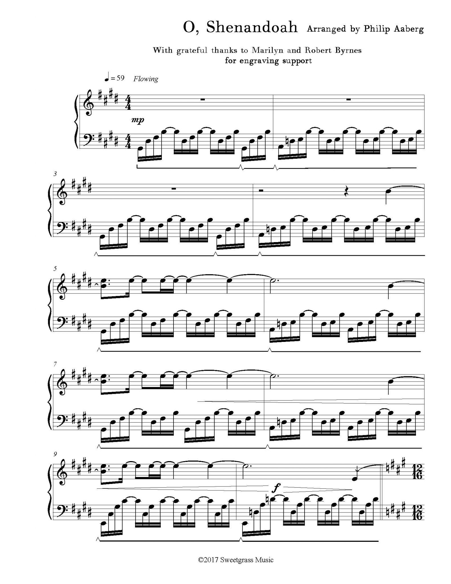 O, Shenandoah – for solo piano – Sweetgrass Music